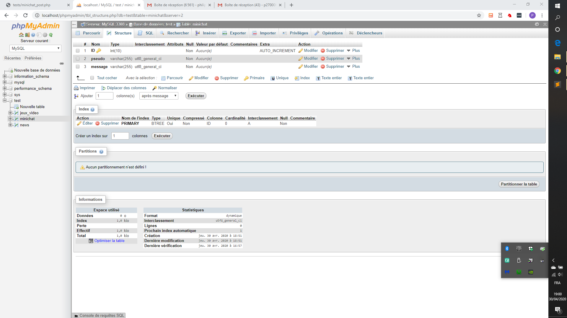 [Résolu] TP Minichat - erreur aucune base sélectionnée par PhilippeBoudier1 - page 1 ...